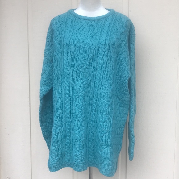 Aran Crafts | Sweaters | Aran Crafts Turquoise Cable Knit Merino Wool ...